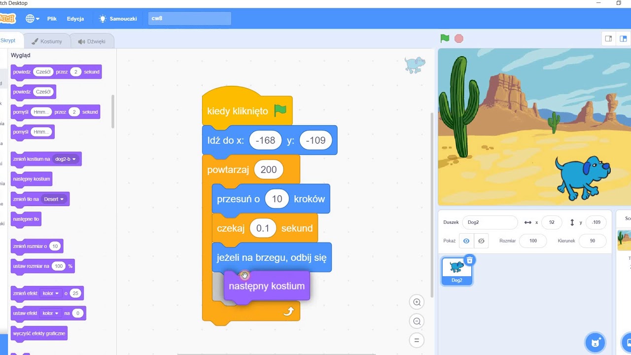 Scratch3 cw9 Zmieniamy kostiumy i ustalamy styl obrotów duszka - YouTube