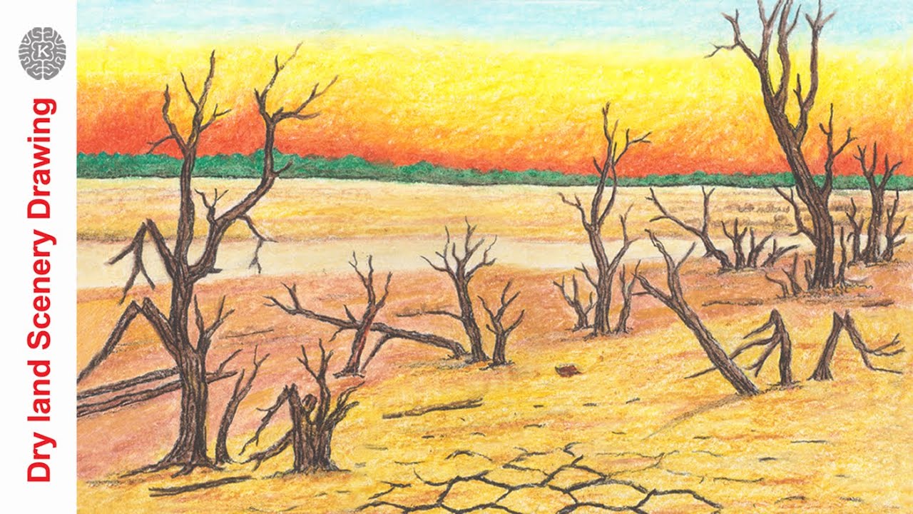 How to draw dry land scenery| dead trees scenery| Dry scenery easy ...