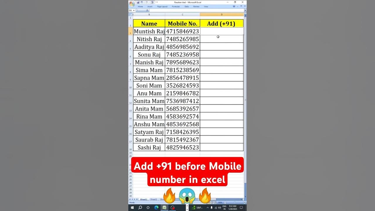 Add +91 before number in excel | How to add contry code before number +91 #raushantypingmaster ...