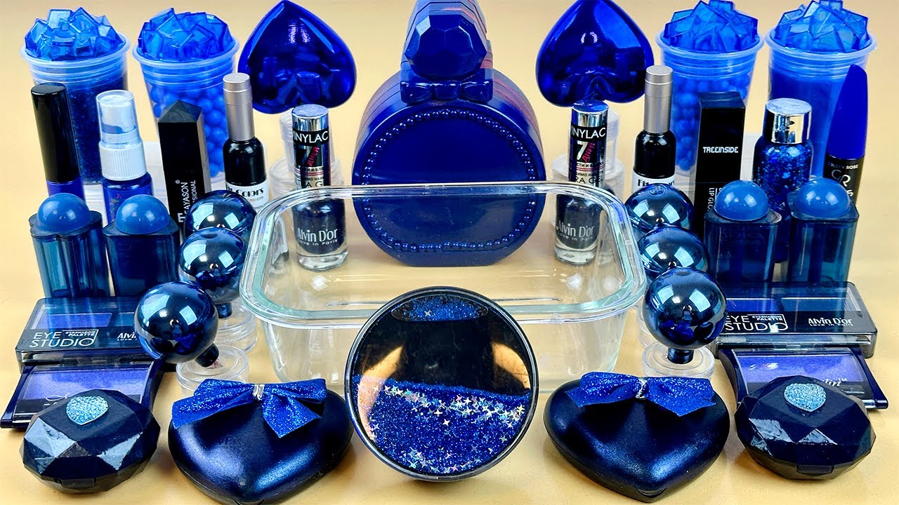 Mistura de slime azul marinho Asmr 💙💦💤 Maquiagem, sombra, glitter em ...