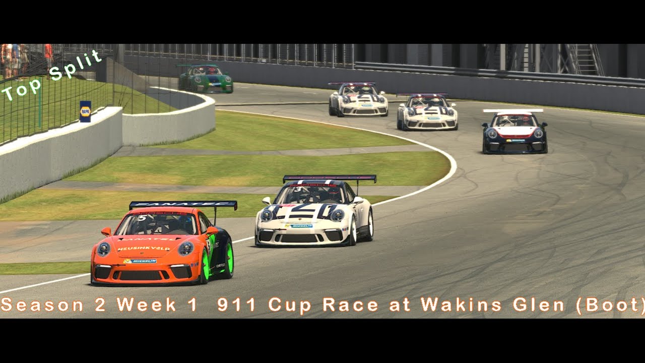 iRacing 911 Cup Car Season 2 Week 1. Watkins Glen Top Split - YouTube
