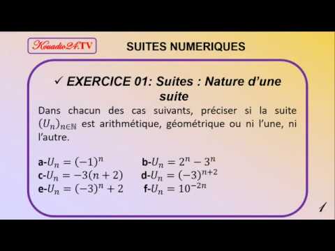 EXERCICE 01 : SUITES : NATURE D'UNE SUITE NUMÉRIQUE - YouTube