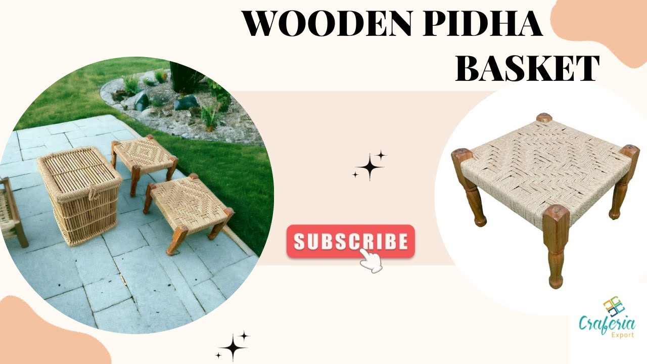 Wooden Pidha /Wooden Chowki And Bamboo Laundry Basket Furniture Set At ...