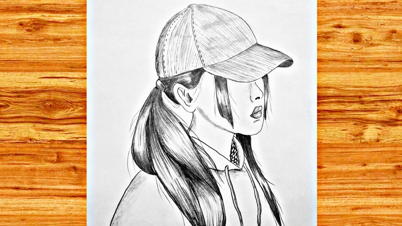 hidden face drawing easy:How to draw a beautiful girl with cap for ...