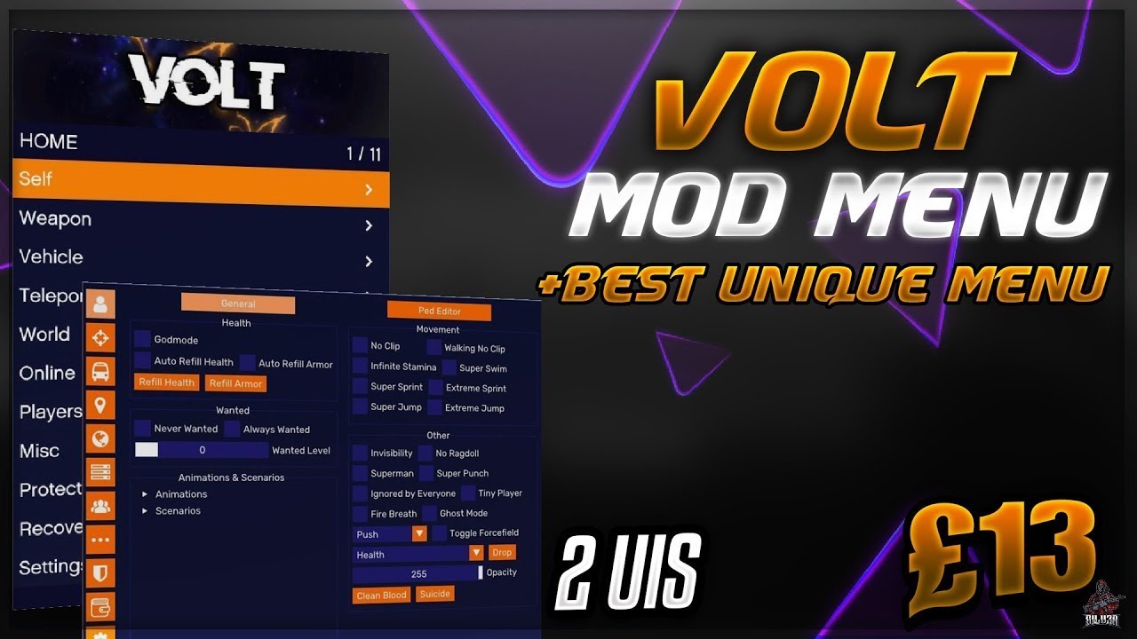 £13 NEW VOLT GTA V MOD MENU SHOWCASE! BEST UI MENU! - YouTube