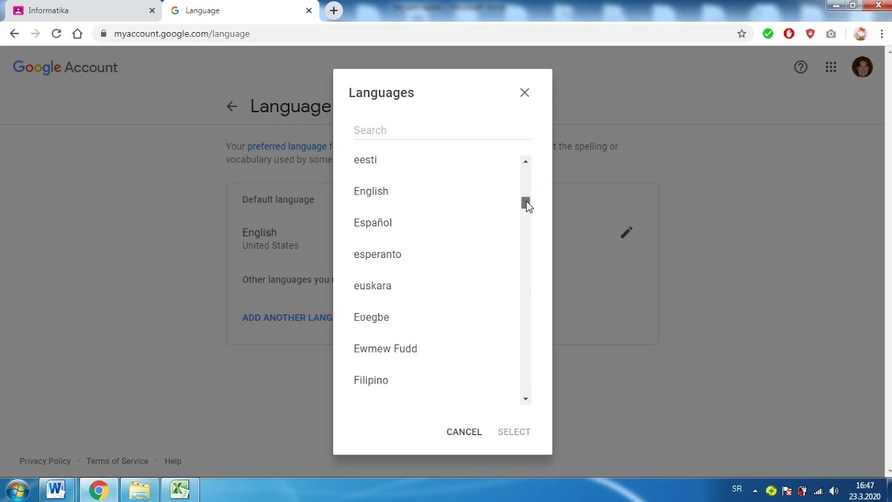 Podesavanje jezika gugl ucionice - YouTube