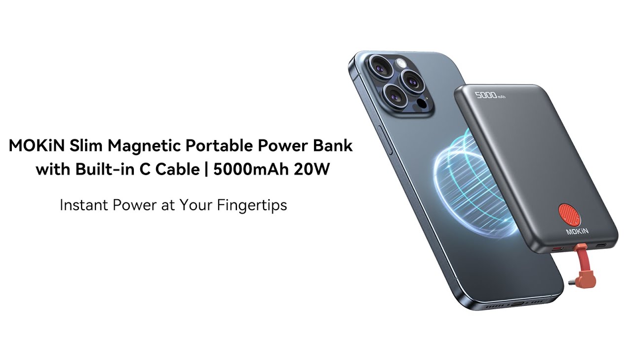 MOKiN Slim Magnetic Portable Power Bank with Built-in C Cable | 5000mAh ...