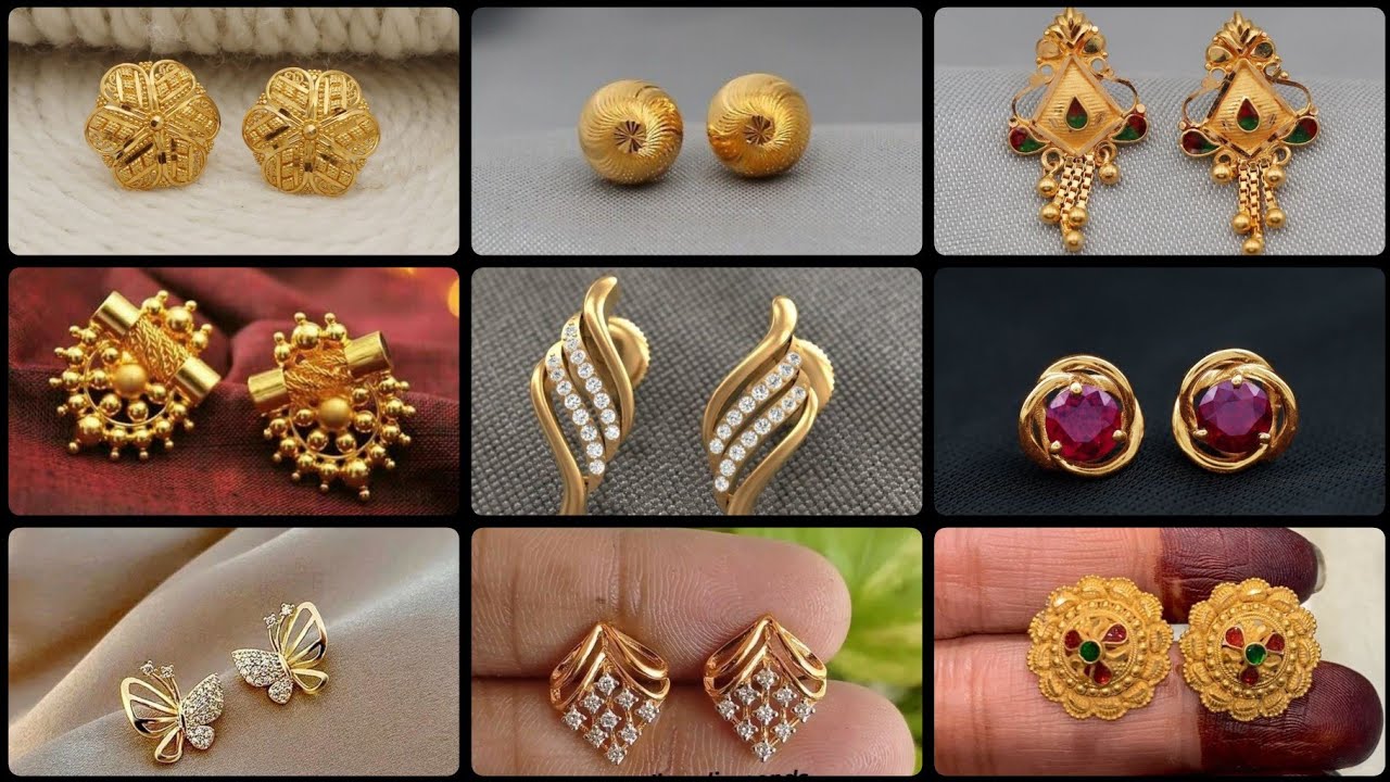 New gold stud earrings designs 2024//Light Weight Gold Earrings//Gold Earrings Designs//stud ...