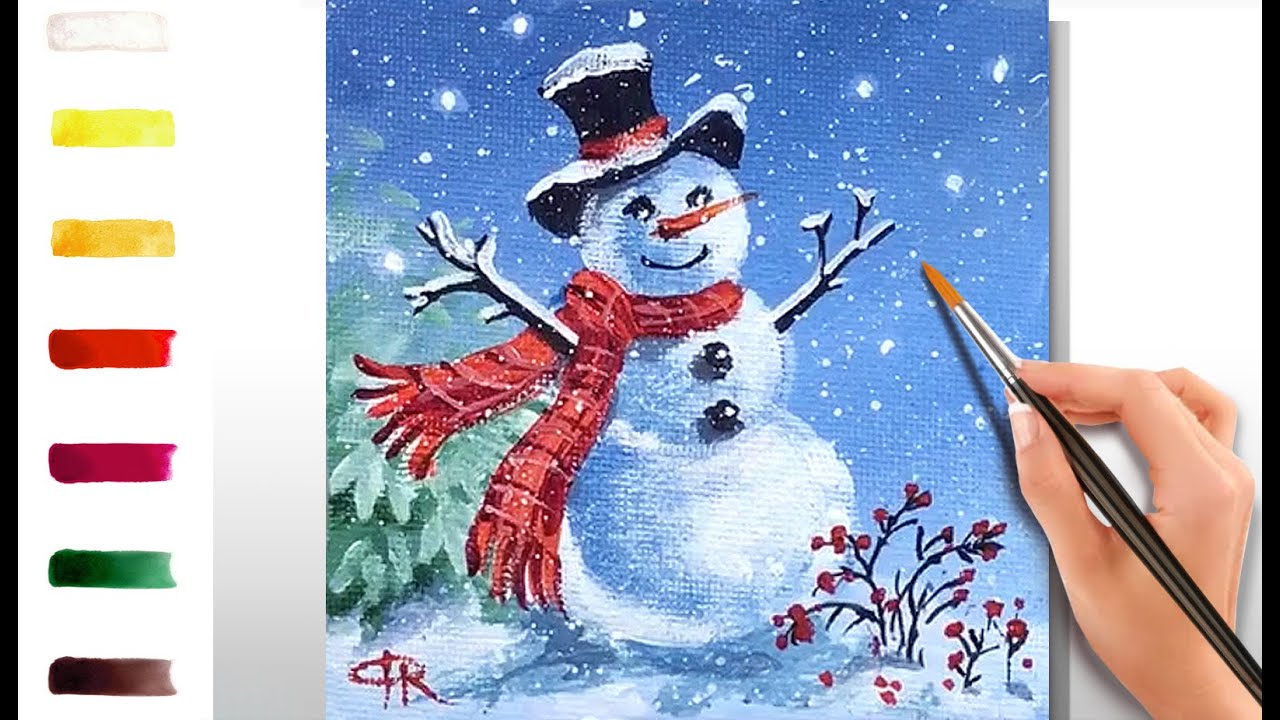 Новогодний Снеговик Открытка Как нарисовать 🎨АКРИЛ Сезон 8 17