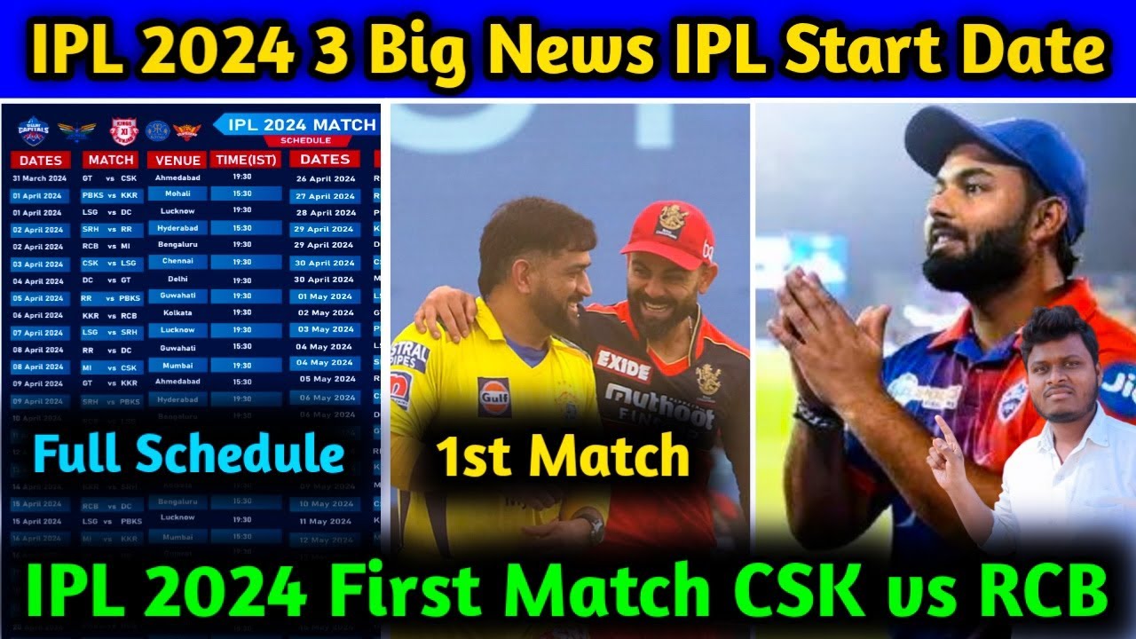 IPL 2024 3 Big News IPL 2024 First Match ? | Rishab Pant Is Back IPL ...