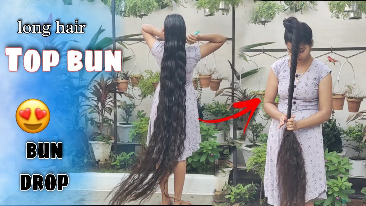 Long hair top bun making || tower bun || - YouTube