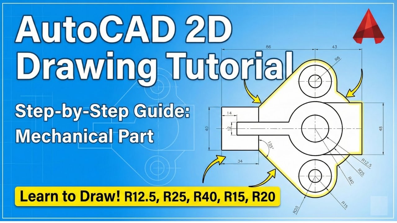 AutoCAD 2D Practice Drawing for Beginners | Step by Step Tutorial - YouTube