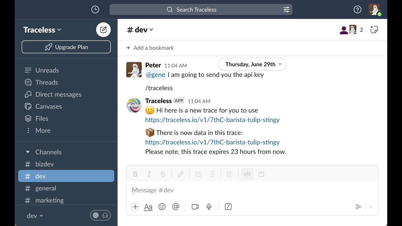 Traceless Slack Demo (5 min) - YouTube