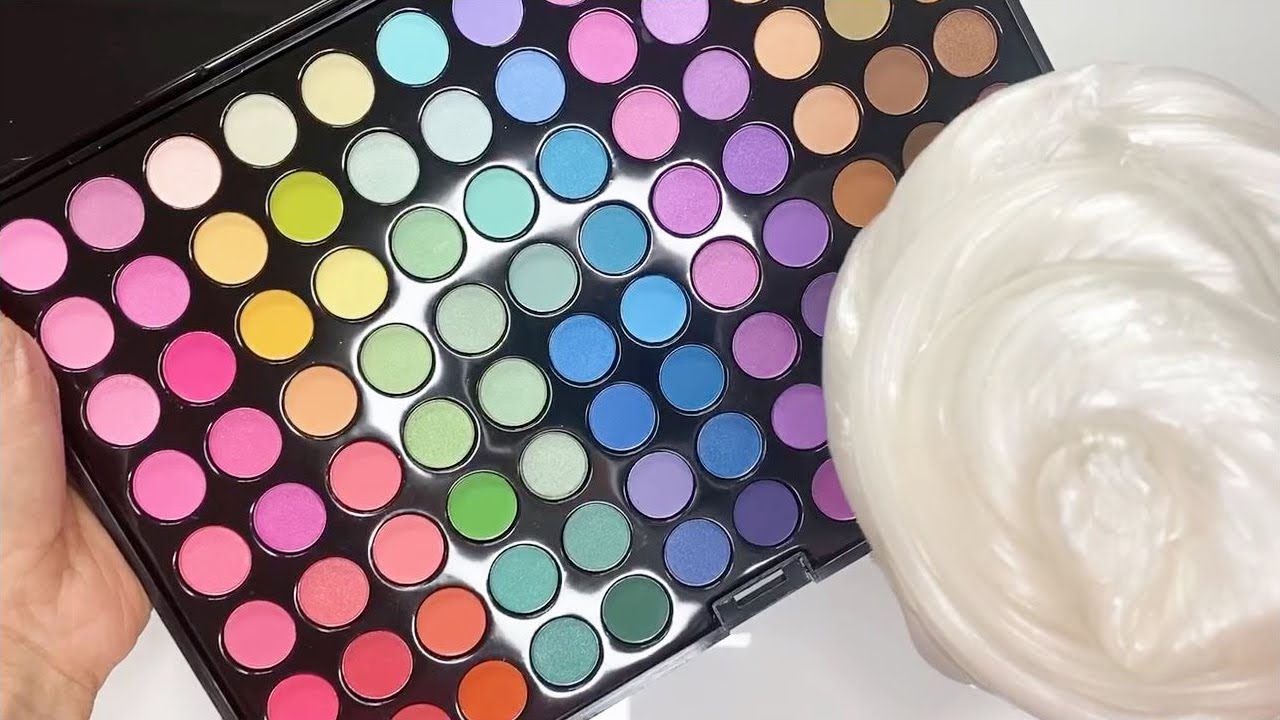 Mixing🤍WHITE Slime🤍🎀96 EYESHADOW PALETTE SLIME🎀Slime Coloring MAKEUP ...