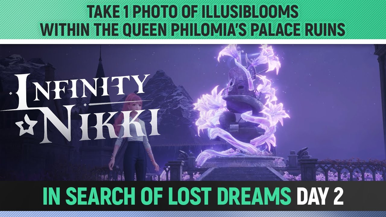 Infinity Nikki - Take 1 photo of Illusiblooms within the Queen Philomia's Palace Ruins - Day 2 ...