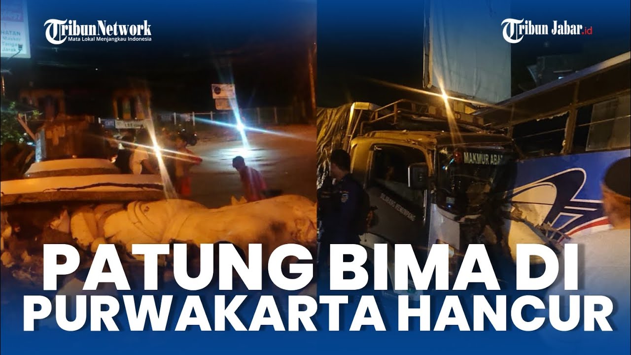 KECELAKAAN DI PURWAKARTA, Patung Bima Roboh dan Hancur Saat Truk Tabrak ...