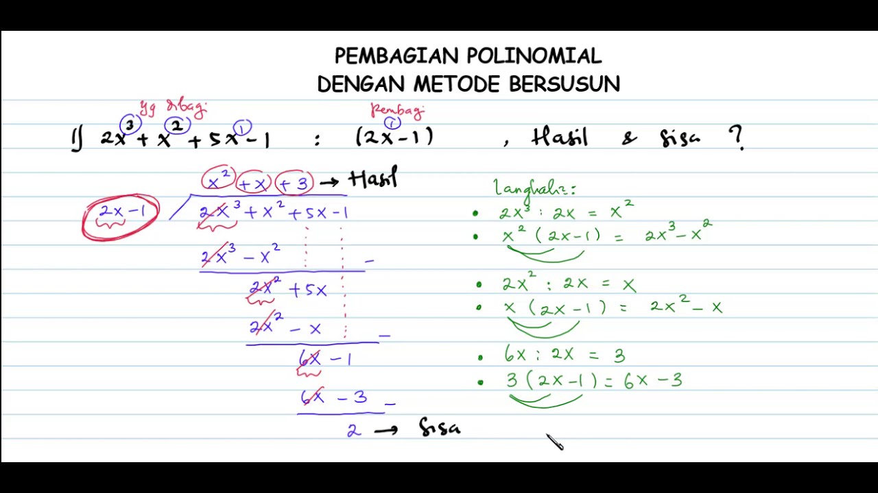 Pembagian Polinomial Metode Bersusun (Contoh soal lengkap) | Matematika ...