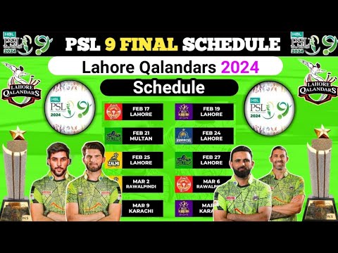 PSL 2024 - Lahore Qalandars Matches Schedule 2024 | PSL 9 LQ Matches ...