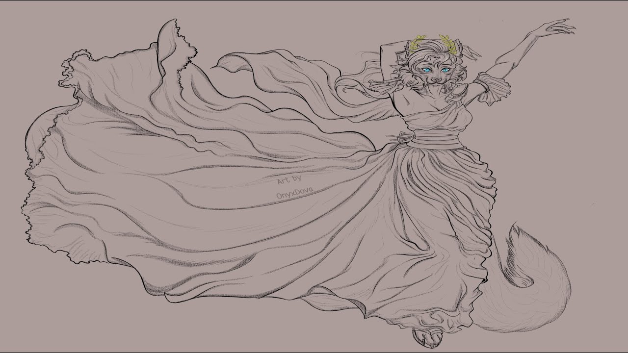 Speed drawing of Anthro Wolf Character Design | Flowing Dress Fantasy ...