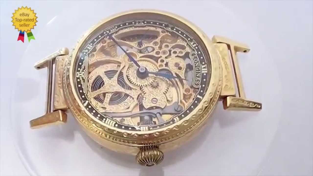 Longines pocket watch movement engraved & skeleton cutted - YouTube