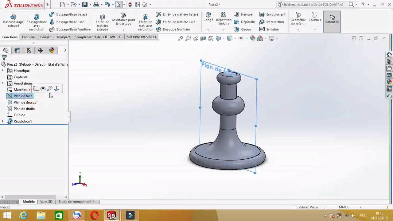 solidworks : revolution et balayage - YouTube