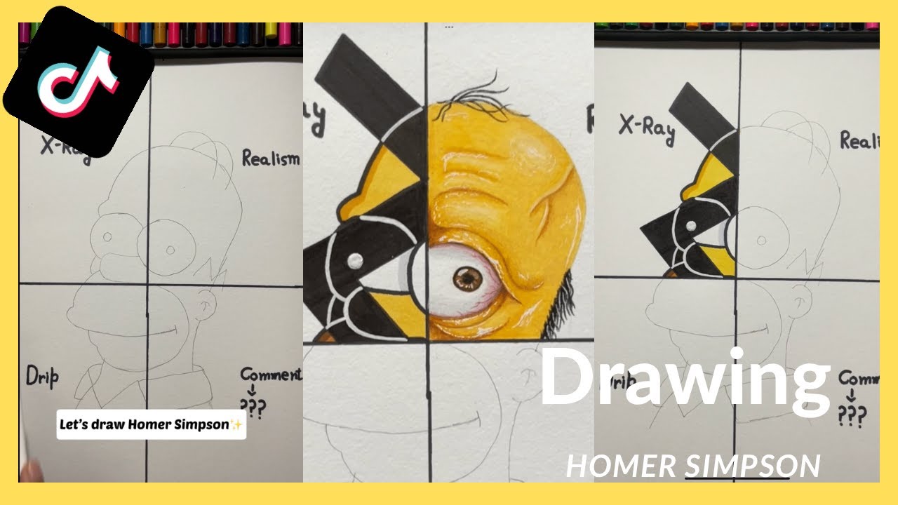 Drawing Homer Simpson in 4 different styles/ TikTok Drawing Compilation ...