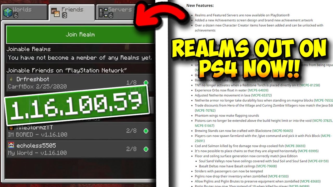Minecraft PS4 Bedrock- Minecraft PS4 Realms OUT NOW! Minecraft 1.16.100 ...