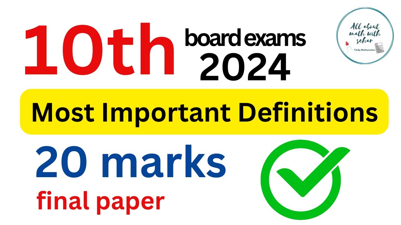 math class 10th important definitions board exams 2024 - YouTube