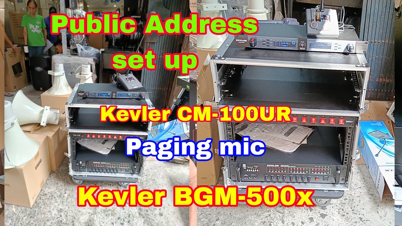 Public address set up Kevler BGM-500X amplifier - YouTube