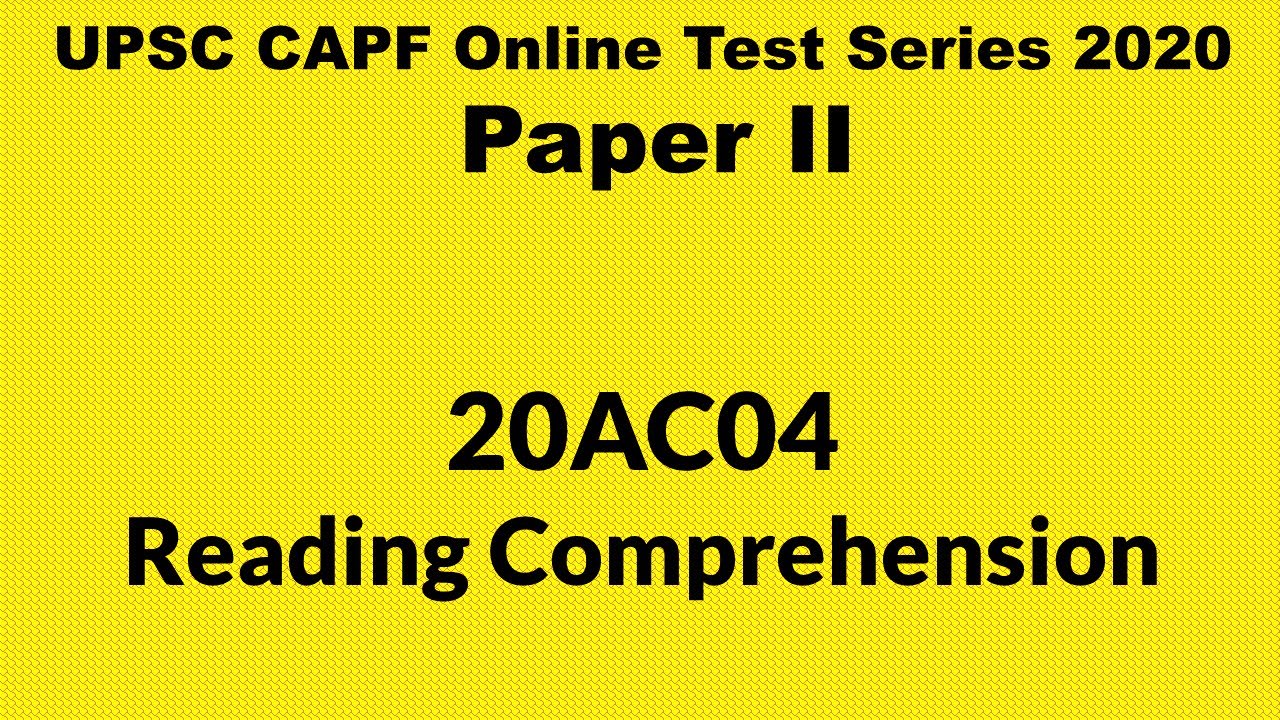 20AC04 Reading Comprehension | CAPF Paper II | Online Test Series - YouTube