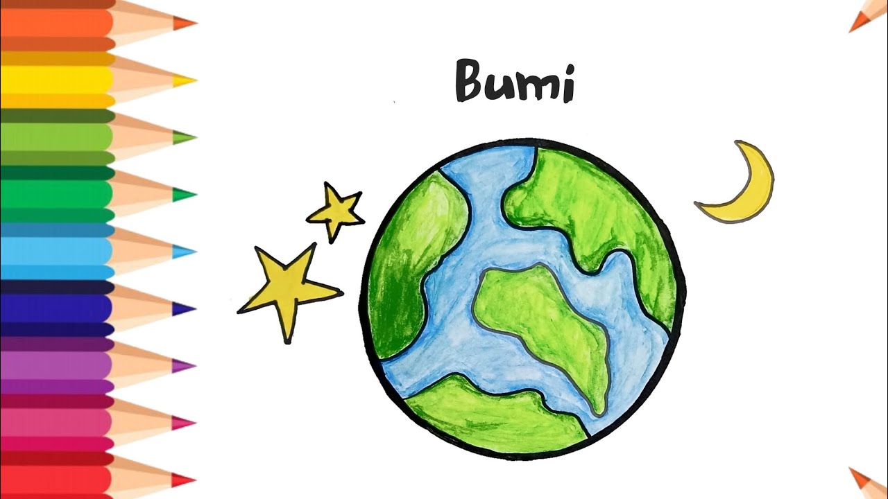 Cara menggambar dan mewarnai Bumi bulan bintang mudah untuk anak TK ...
