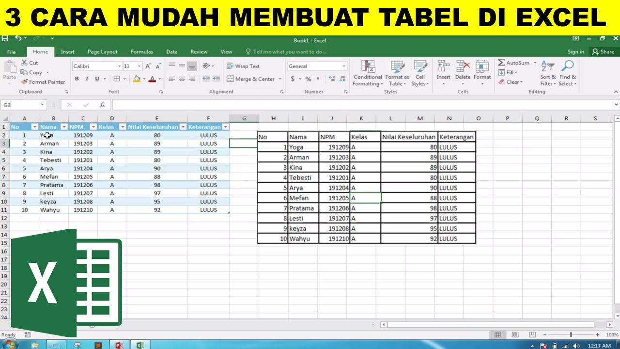 cara membuat tabel di excel dengan mudah - YouTube