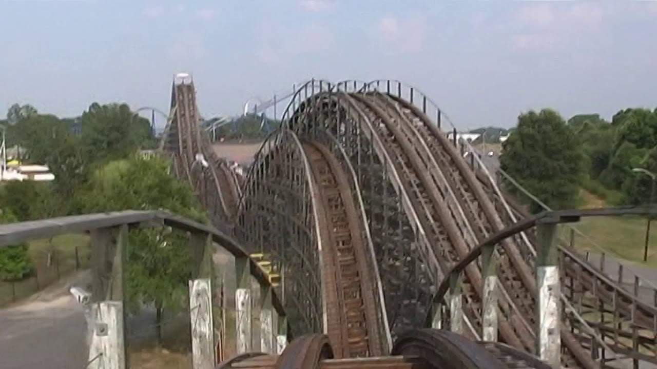 Thunder Road Roller Coaster POV, Carrowinds Theme Park, Carolina, USA ...
