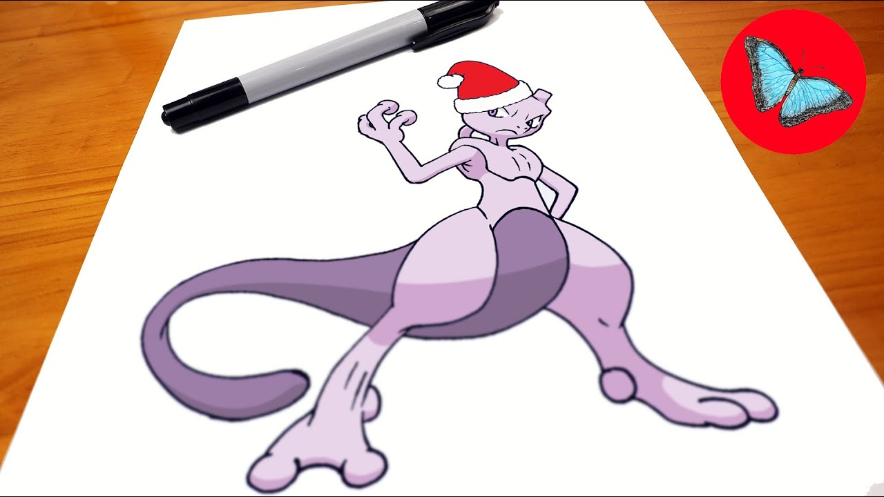 How To Draw Christmas Mewtwo Step by Step - YouTube