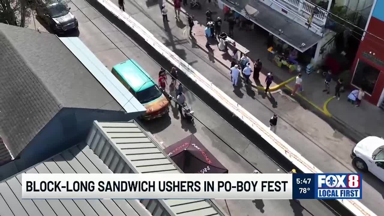 A block-long po-boy signals the start of Oak Street Po-Boy Fest - YouTube