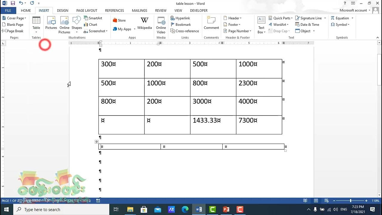 Working With Table MS Word 2 - YouTube