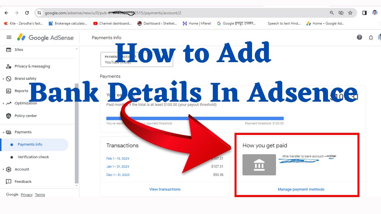 How to Add Bank Account Details In Google Adsence | Google Ads Me Bank ...