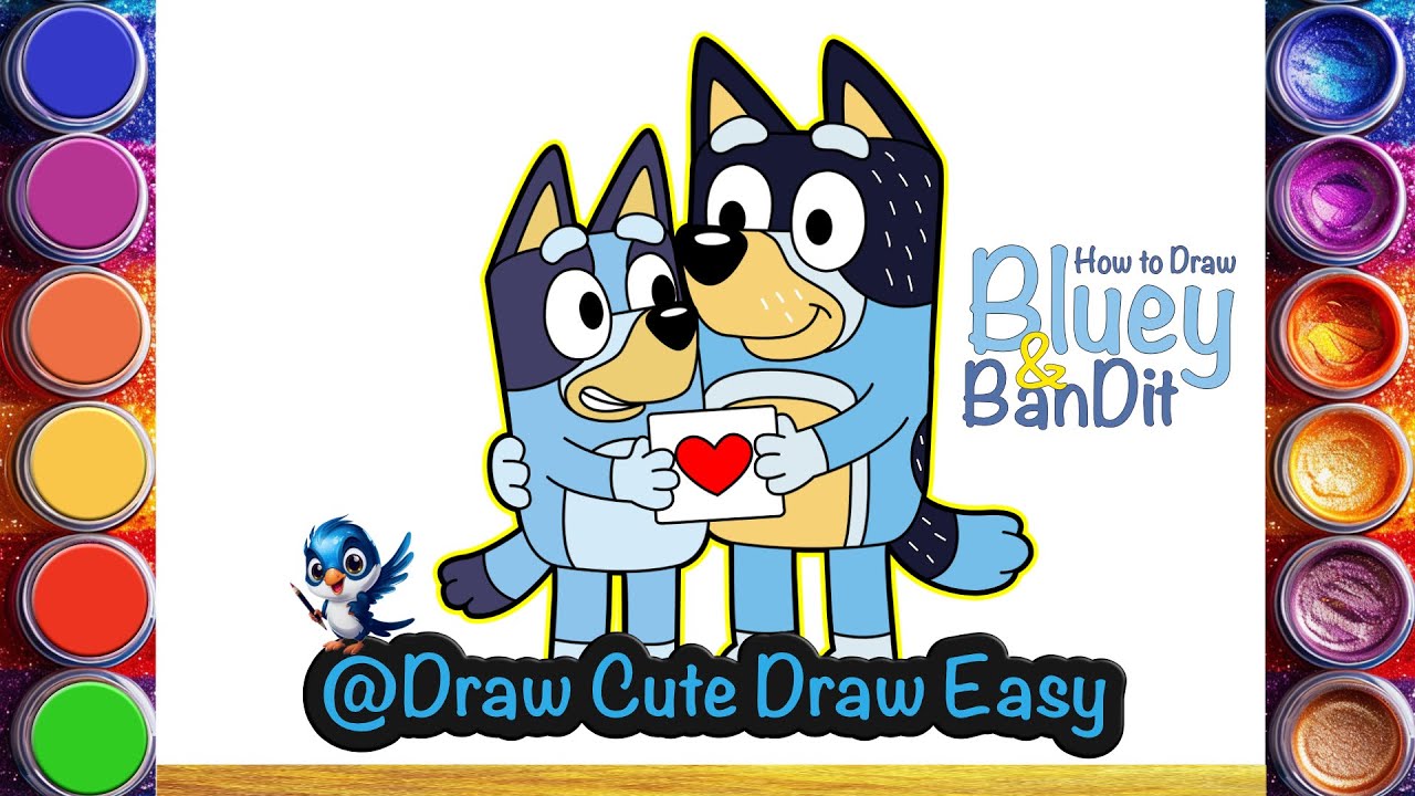 How to Draw BLUEY and DAD BANDIT 🐶🐕💙 # Drawing Bluey For Kids🥰💙🌈 Step ...