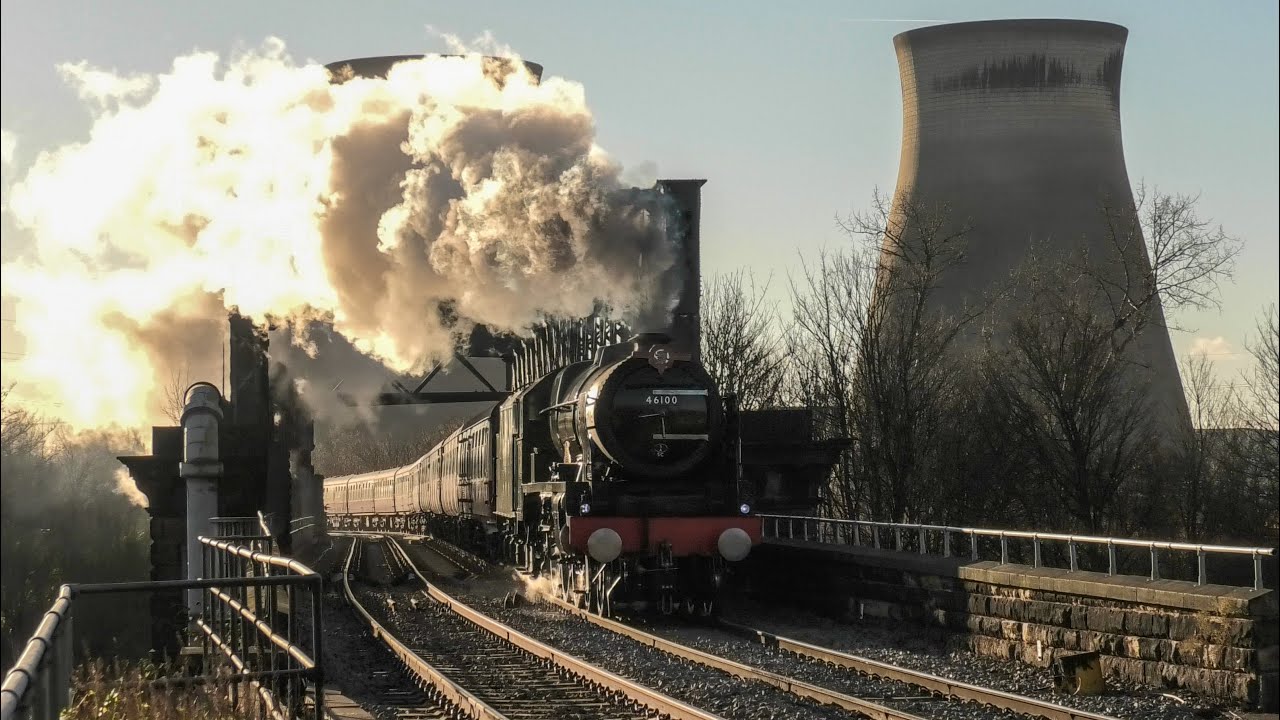 LMS 46100 & 6233 - A Golden Passage Past Ferrybridge Power Station ...