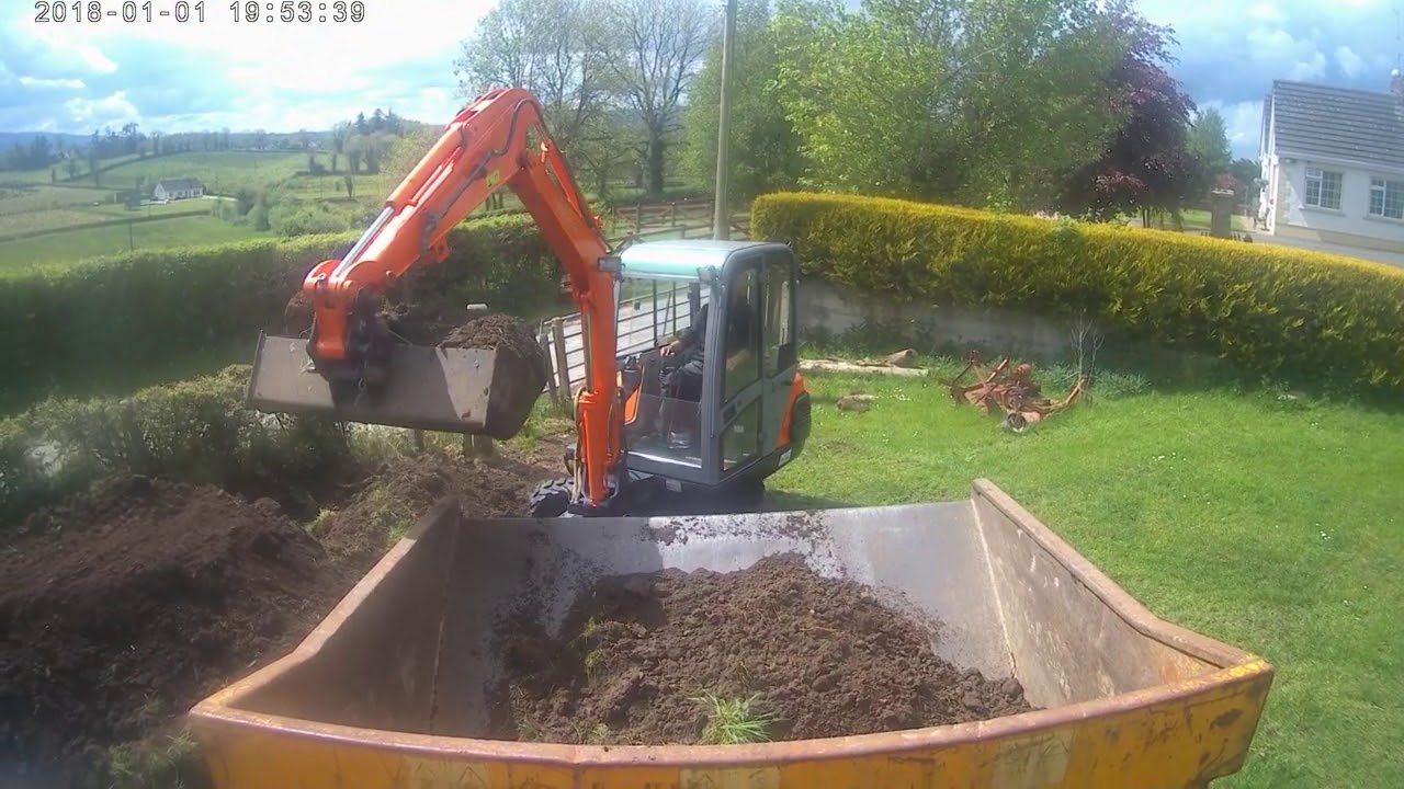 Moving Topsoil Hitachi 3 ton and dumper - YouTube