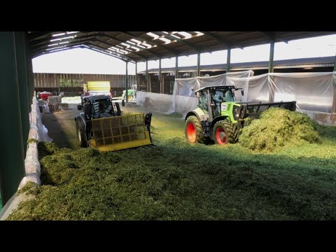 Silage '20 - Two Tractors on the Pit ! Claas and Valtra action. - YouTube