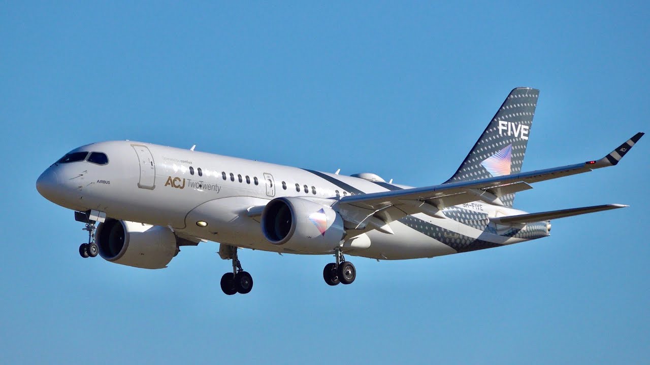 A220-100 ACJ TwoTwenty ComLux Landing & Takeoff at Lisbon Airport - YouTube