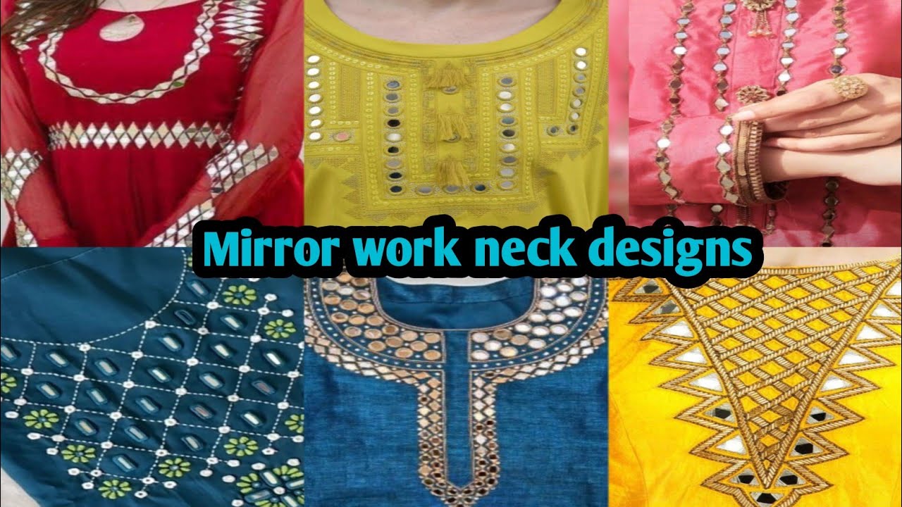 Latest mirror work neck designs| Mirror laces neck design ideas| Shesha ...
