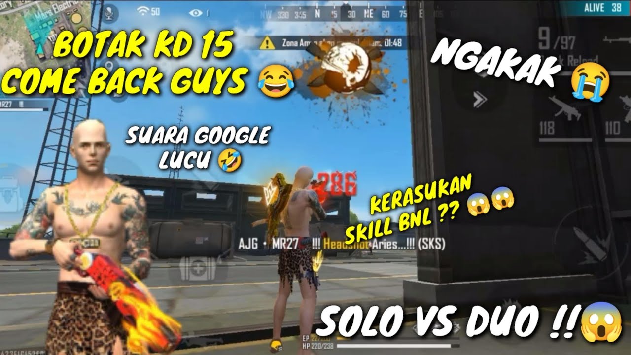 CERITA PENDEK FF LUCU , BOTAK BIADAP KD 15 COME BACK 😂🔥 , SOLO VS DUO ...