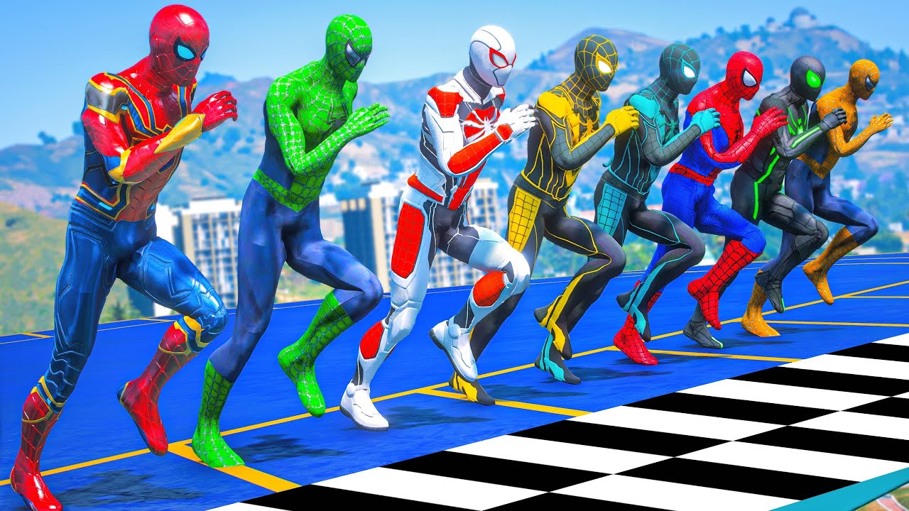 SPIDER MAN team Running marathon was crazy !! Who fastest man alive ...