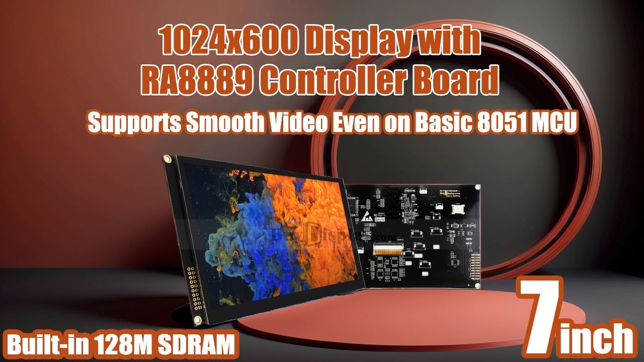 7 inch 1024x600 LCD Screen w/RA8889 Controller Board,128M SDRAM Supports Smooth Video on 8051 ...