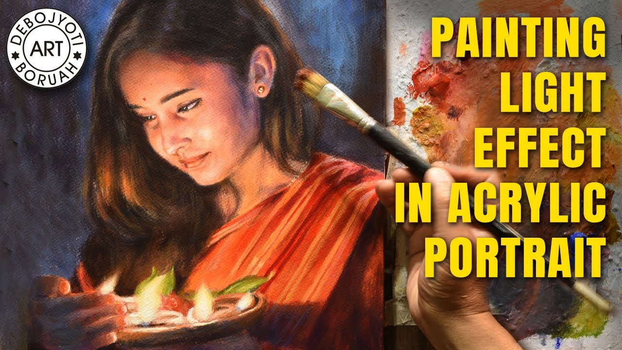 PAINTING LIGHT EFFECT IN PORTRAIT | ACRYLIC PORTRAIT PAINTING TUTORIAL ...