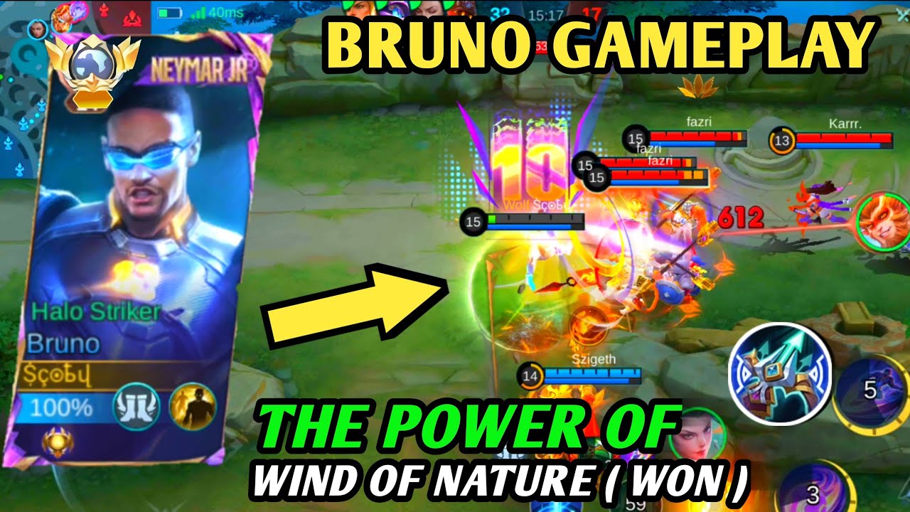 BRUNO GAMEPLAY 🔥 - THE POWER OF WIND OF NATURE ( WON ) 🔥- BUILD BRUNO TERSAKIT 2024 - MOBILE ...