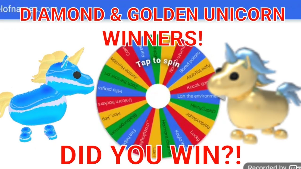 Diamond and Golden Unicorn Giveaway Winners! Roblox Adopt me! Did you ...