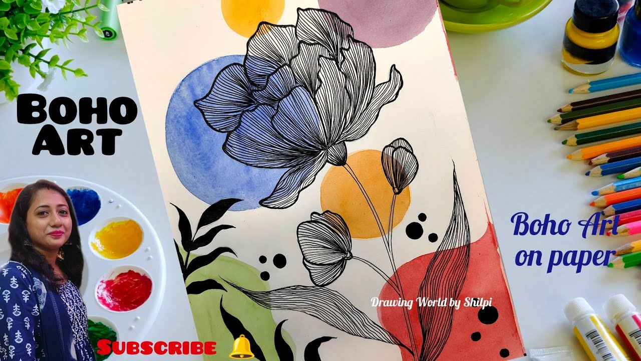 How to draw Boho Art on paper/ Boho Art painting on paper/ Boho Art ...
